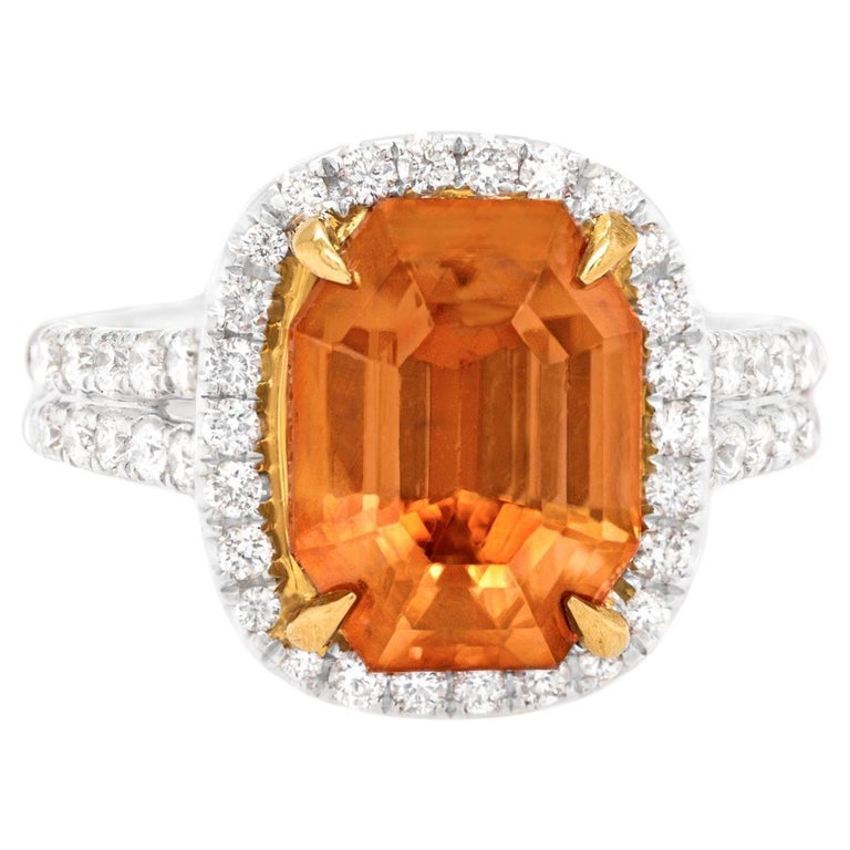Rare Natural Orange Zircon 6 Carat Ring with Diamond Halo 18k Gold For ...