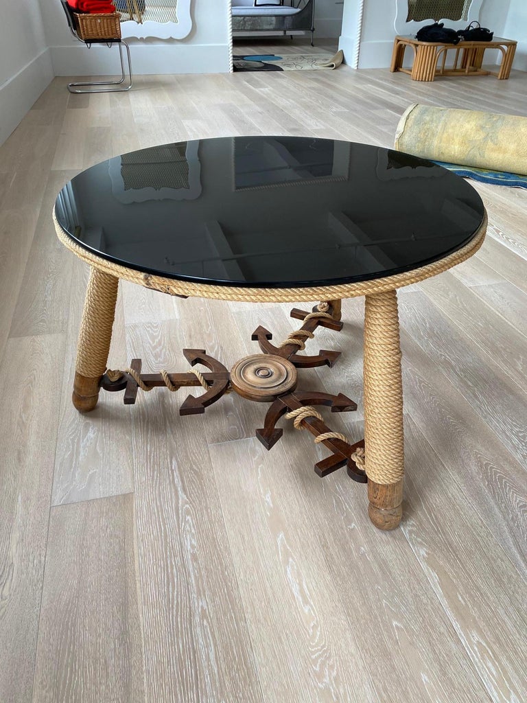 Rare "Nautical" Circular Rope Coffee Table by Audoux-Minet For Sale at ...