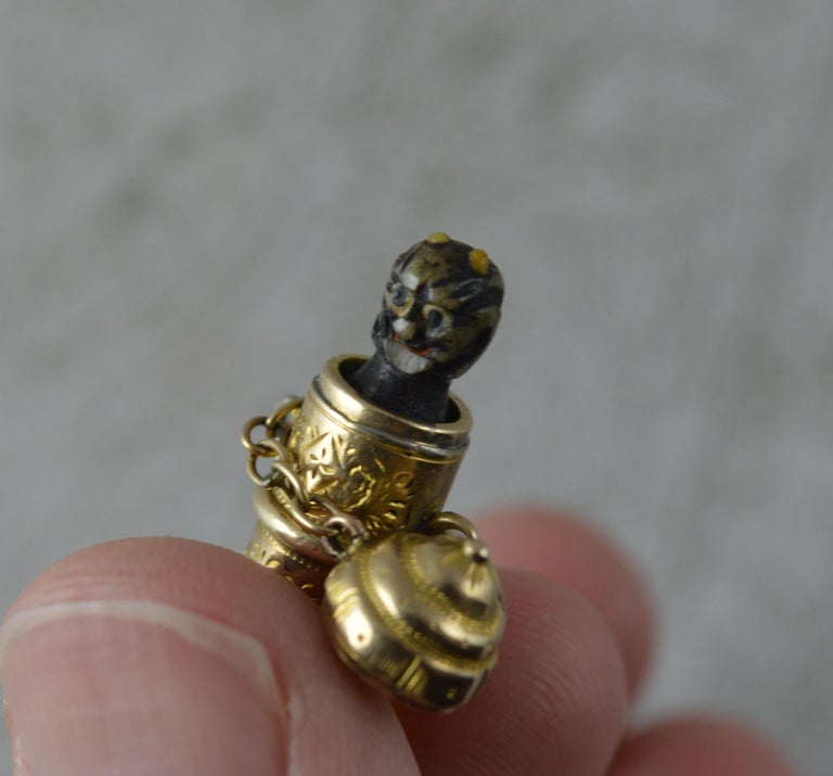 Rare Novelty Victorian Yellow Gold Enamel Jumping Devil Charm Pendant ...