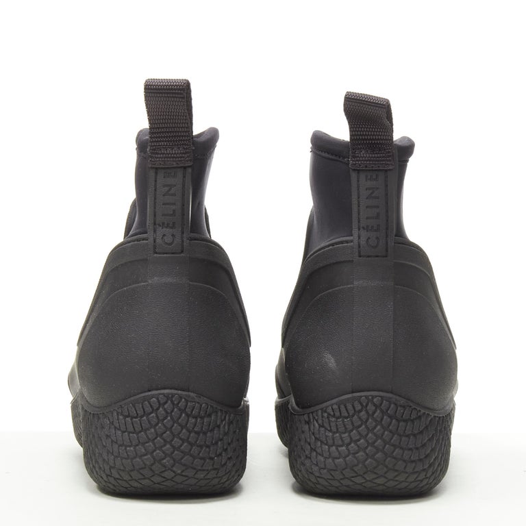 rare OLD CELINE Phoebe Philo black rubber scuba sock pull on rain boots ...