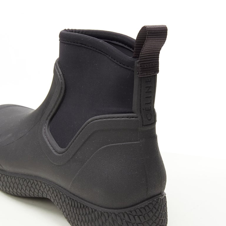 rare OLD CELINE Phoebe Philo black rubber scuba sock pull on rain boots ...