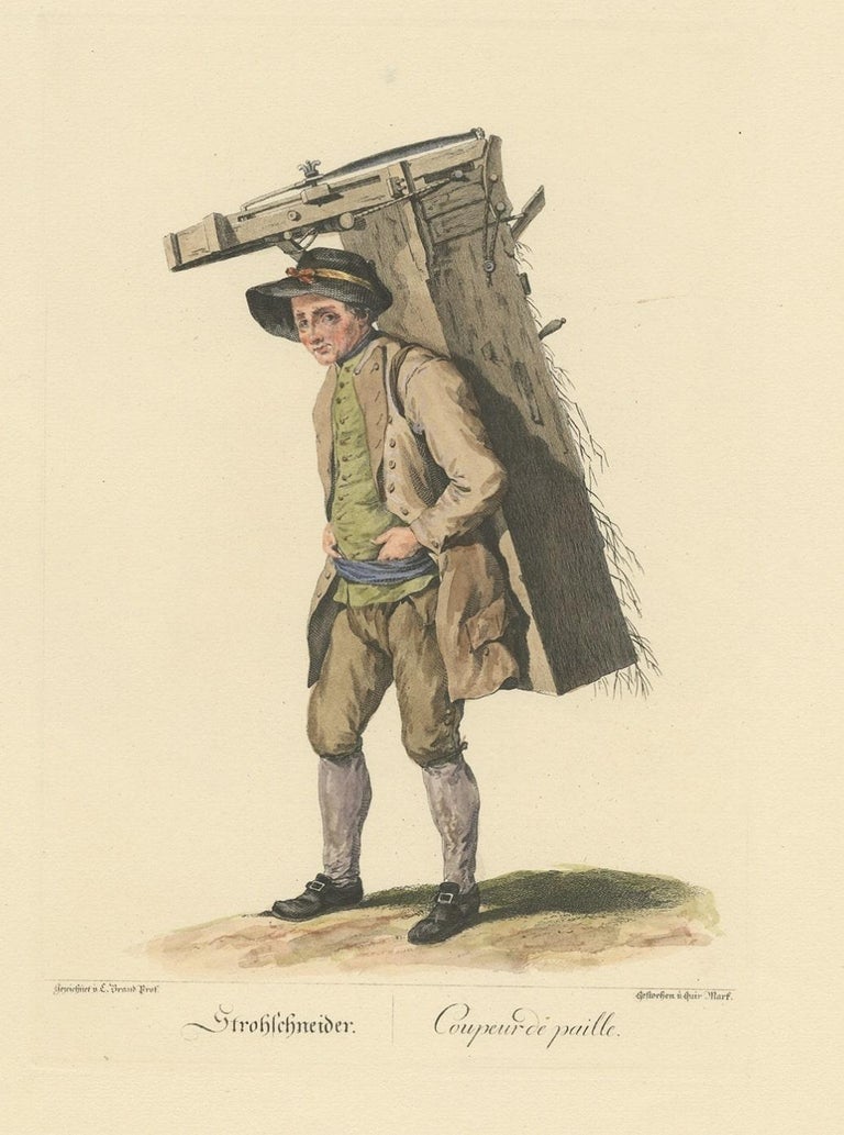 Rare Old Profession Print Depicting a Straw Cutter, Likely in Austria ...