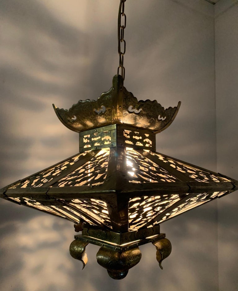 Rare Oriental Style Chinese Pagoda Shape Arts and Crafts Brass Pendant ...