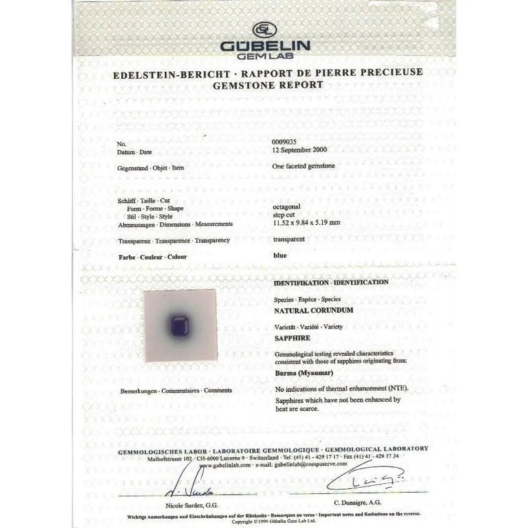 Rare Original 6.50ct Gorgeous GRAFF Natural Burmese Blue Sapphire ...