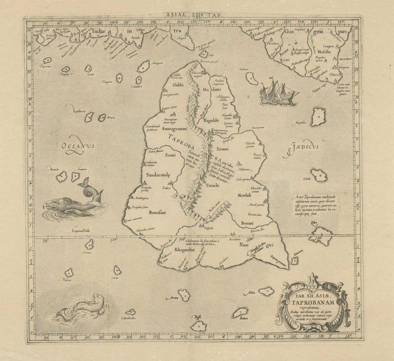 Rare Original Antique Ptolemy Map of Ceylon, Present Day Sri Lanka For ...