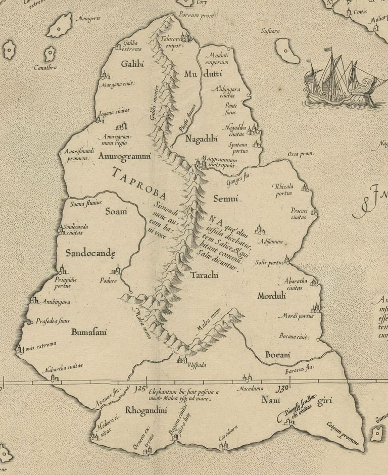 Rare Original Antique Ptolemy Map of Ceylon, Present Day Sri Lanka For ...