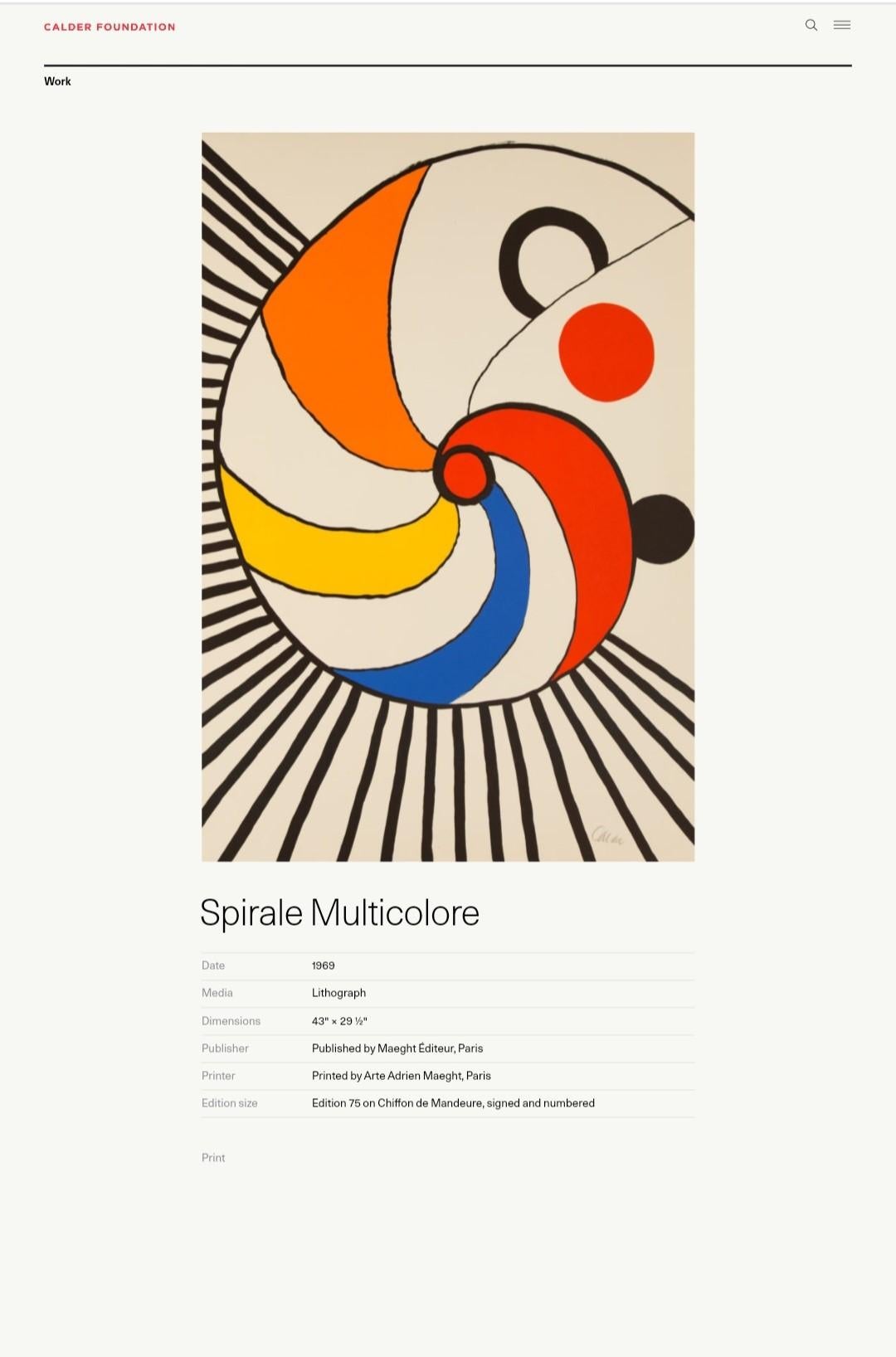 Rare Original Deluxe Handsigned Alexander Calder Colored Spirale ...