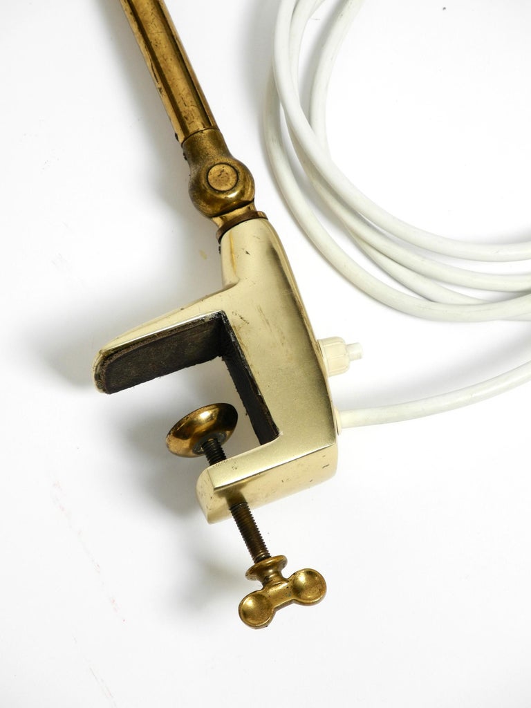Rare Original Mid-Century Brass Gooseneck Clamp Lamp For Sale at 1stDibs