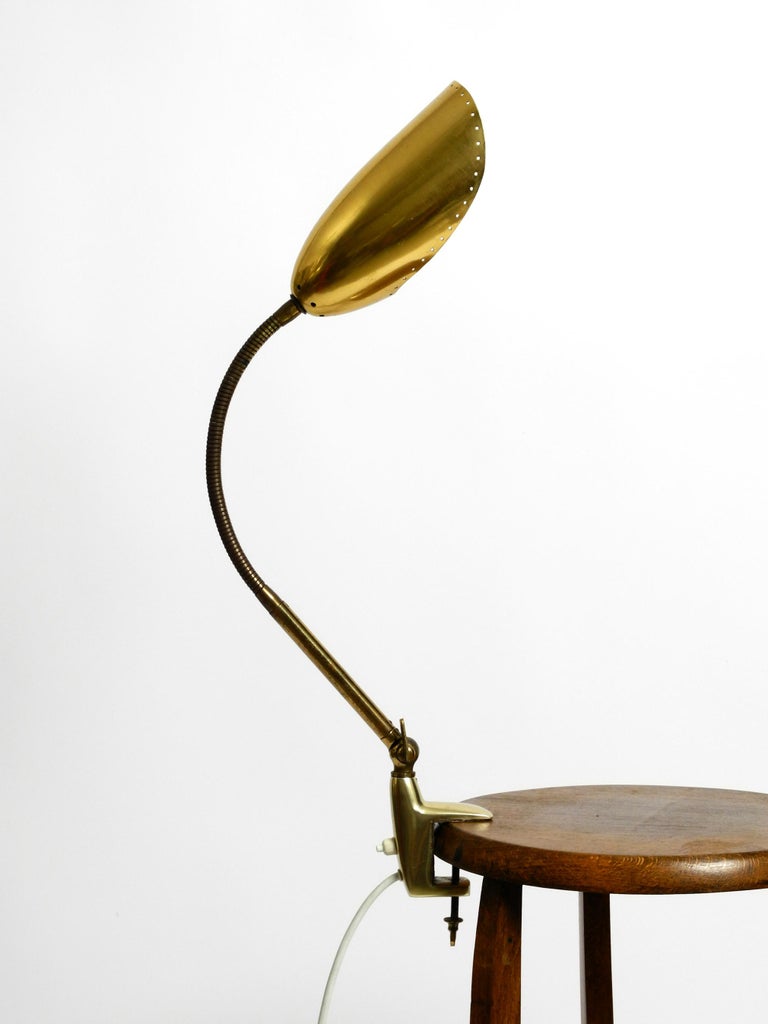 Rare Original Mid-Century Brass Gooseneck Clamp Lamp For Sale at 1stDibs