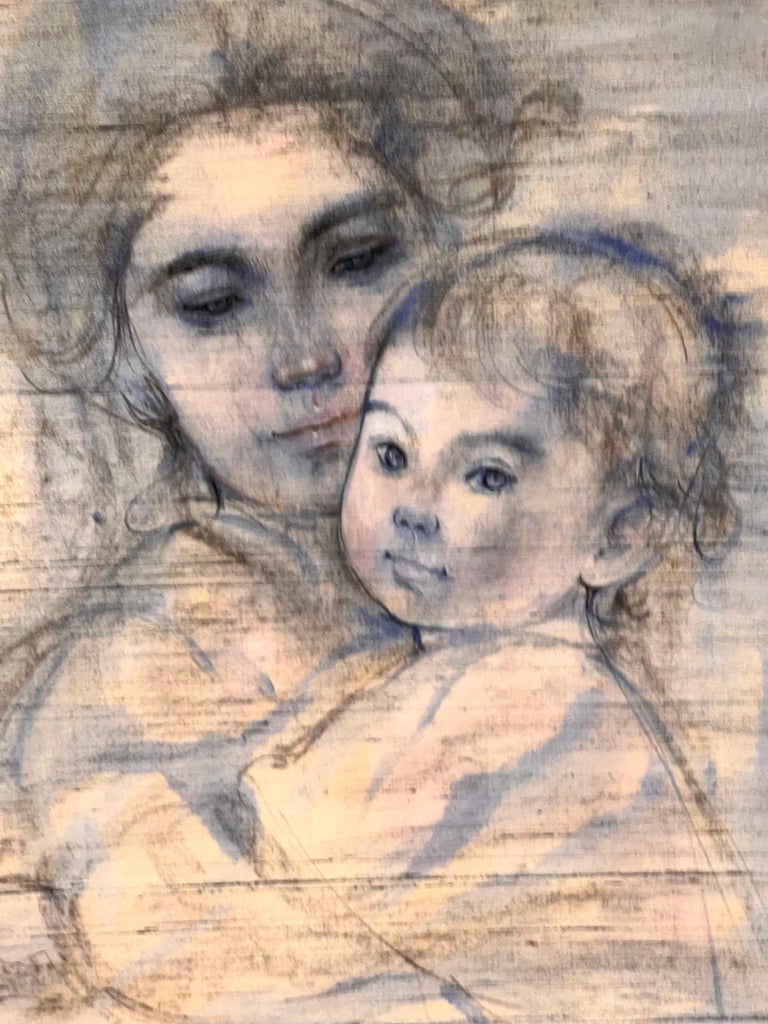 Rare Original Signed Edna Hibel Watercolor Painting on Silk in Gilt ...