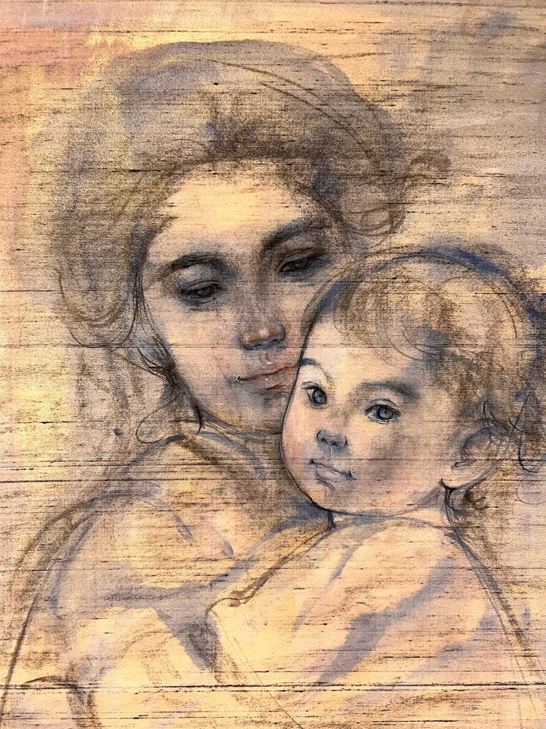 Rare Original Signed Edna Hibel Watercolor Painting on Silk in Gilt ...