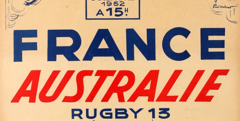 Rare Original Vintage Sport Event Poster France Australia Rugby Test ...