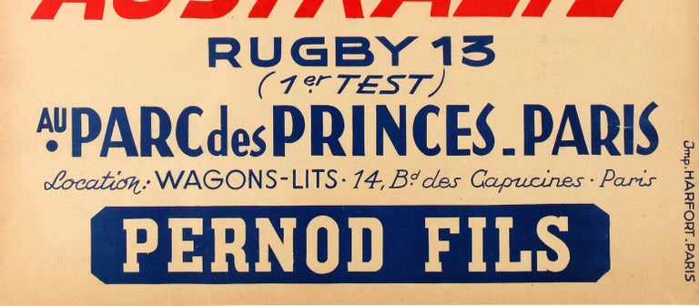 Rare Original Vintage Sport Event Poster France Australia Rugby Test ...