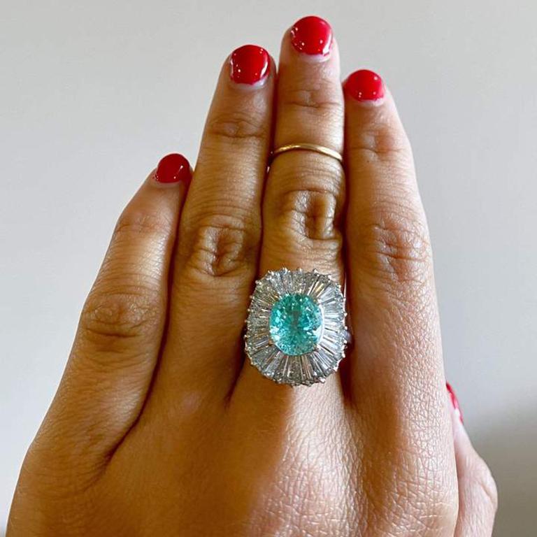 Rare Oval Paraiba Tourmaline and Diamond Balleria Ring 18k White Gold 3 ...
