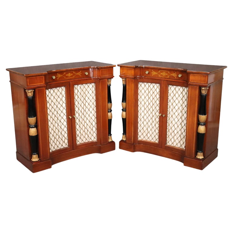 Rare Pair Brass Inlaid Mahogany English Regency Foyer Cabinets Commodes ...
