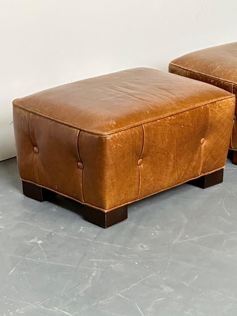 Rare Pair French Art Deco Style Leather Ottomans, Low Stools ...