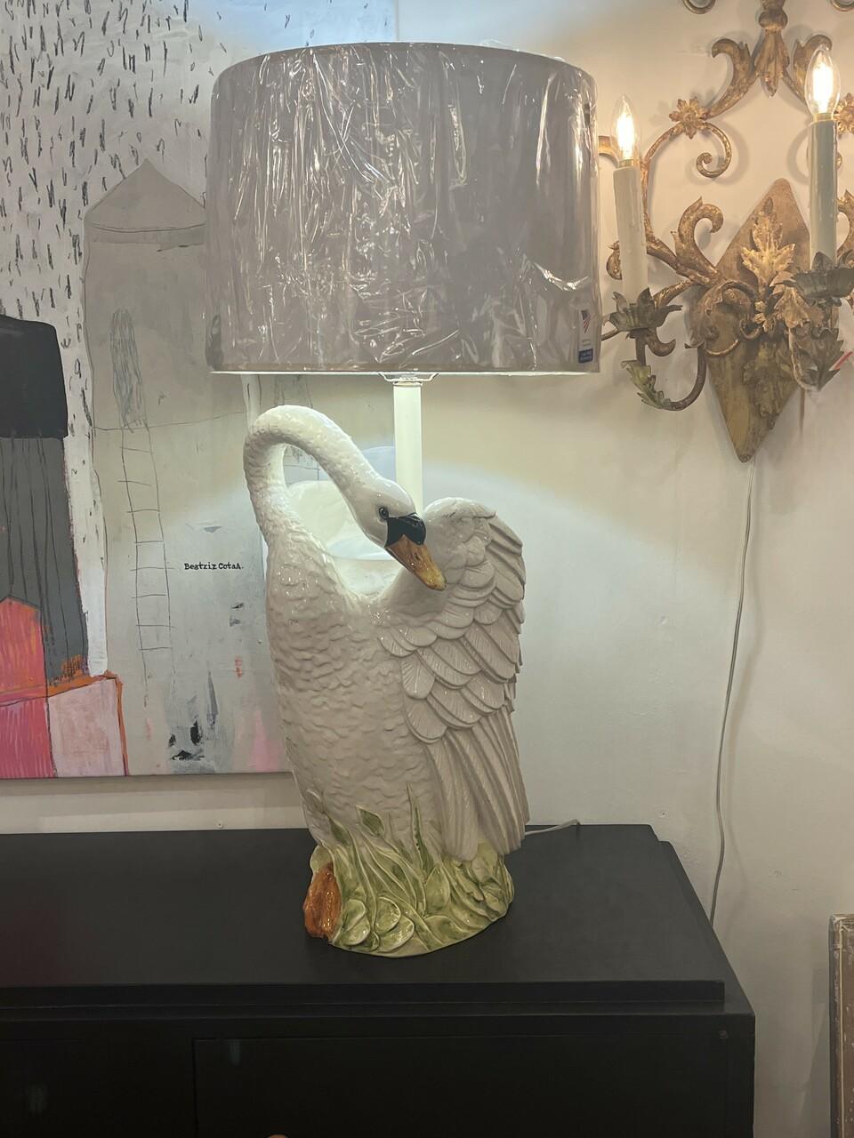 Rare Pair Italian Porcelain Swan Lamps For Sale at 1stDibs