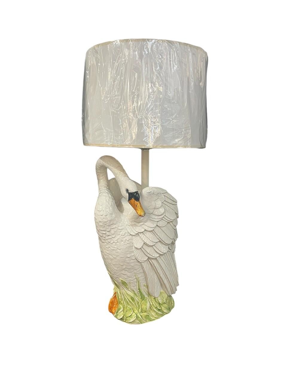 Rare Pair Italian Porcelain Swan Lamps For Sale at 1stDibs