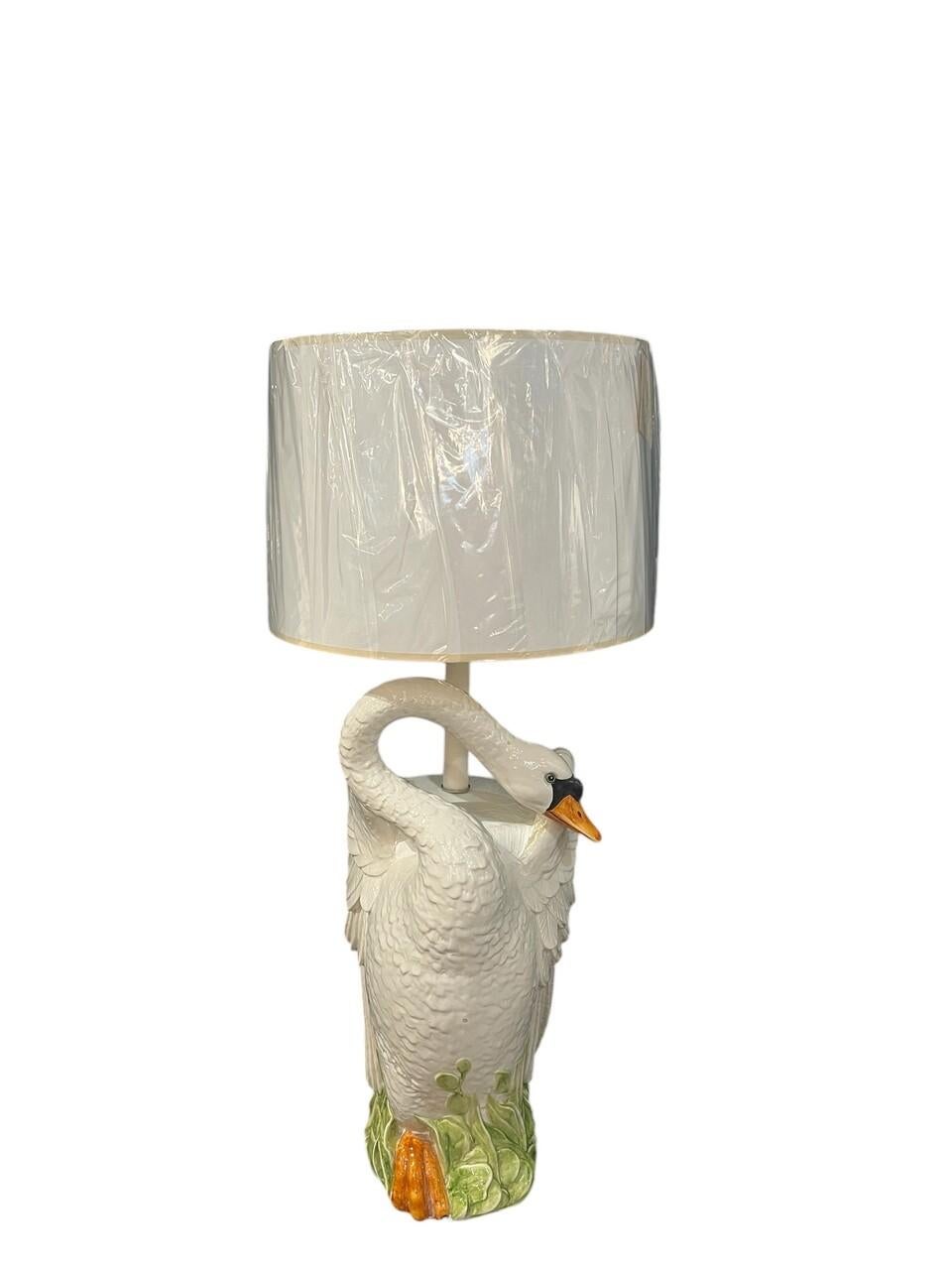 Rare Pair Italian Porcelain Swan Lamps For Sale at 1stDibs
