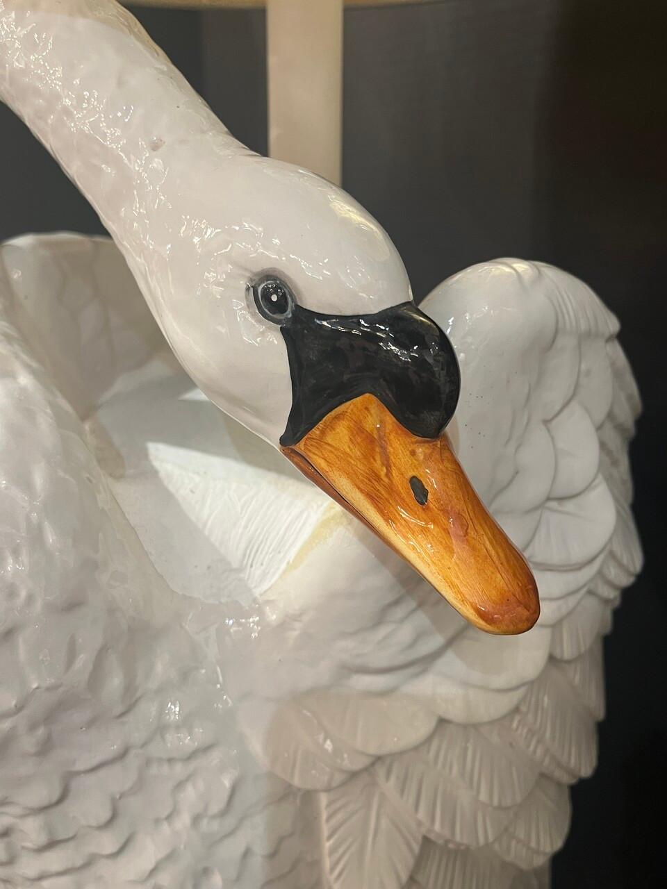 Rare Pair Italian Porcelain Swan Lamps For Sale at 1stDibs