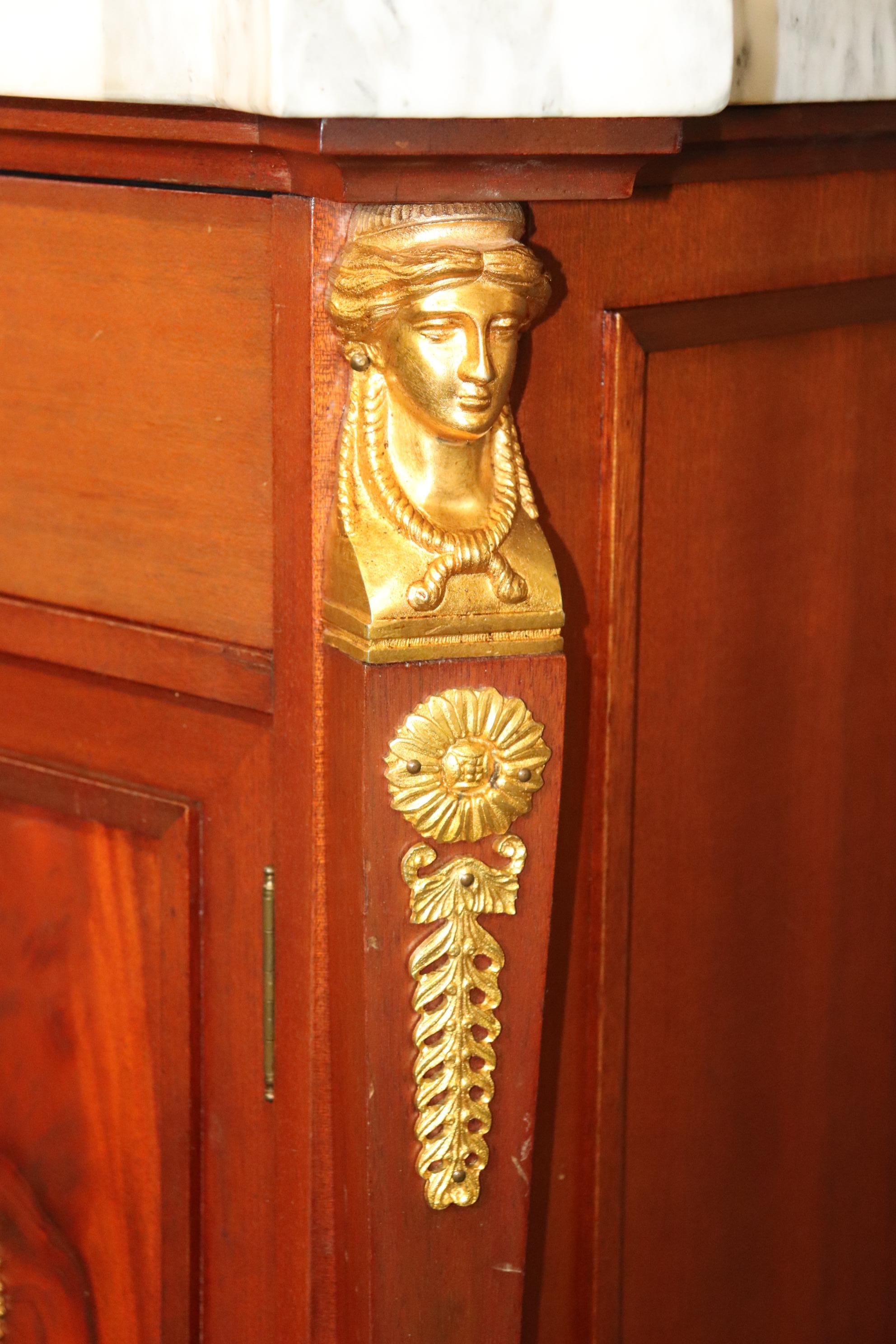 Rare Pair Marble Top French Empire Nightstands with Bronze Caryatids at ...
