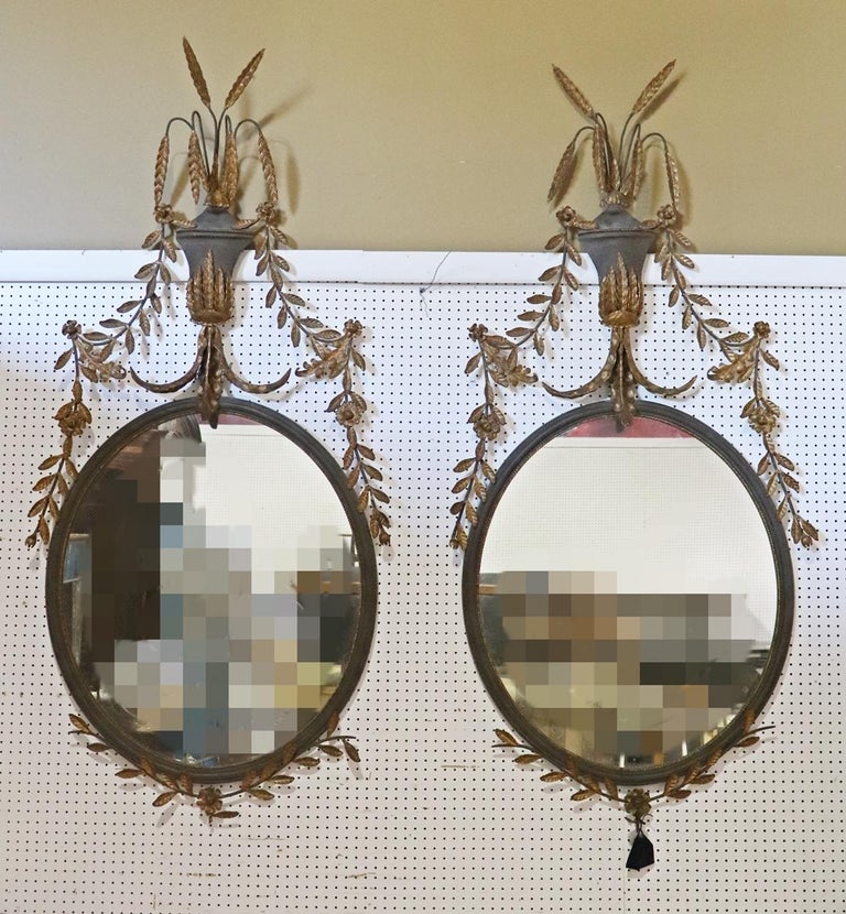 Rare Pair Monumental 80 Inch Brass Adams Style Floral Oval Mirrors ...