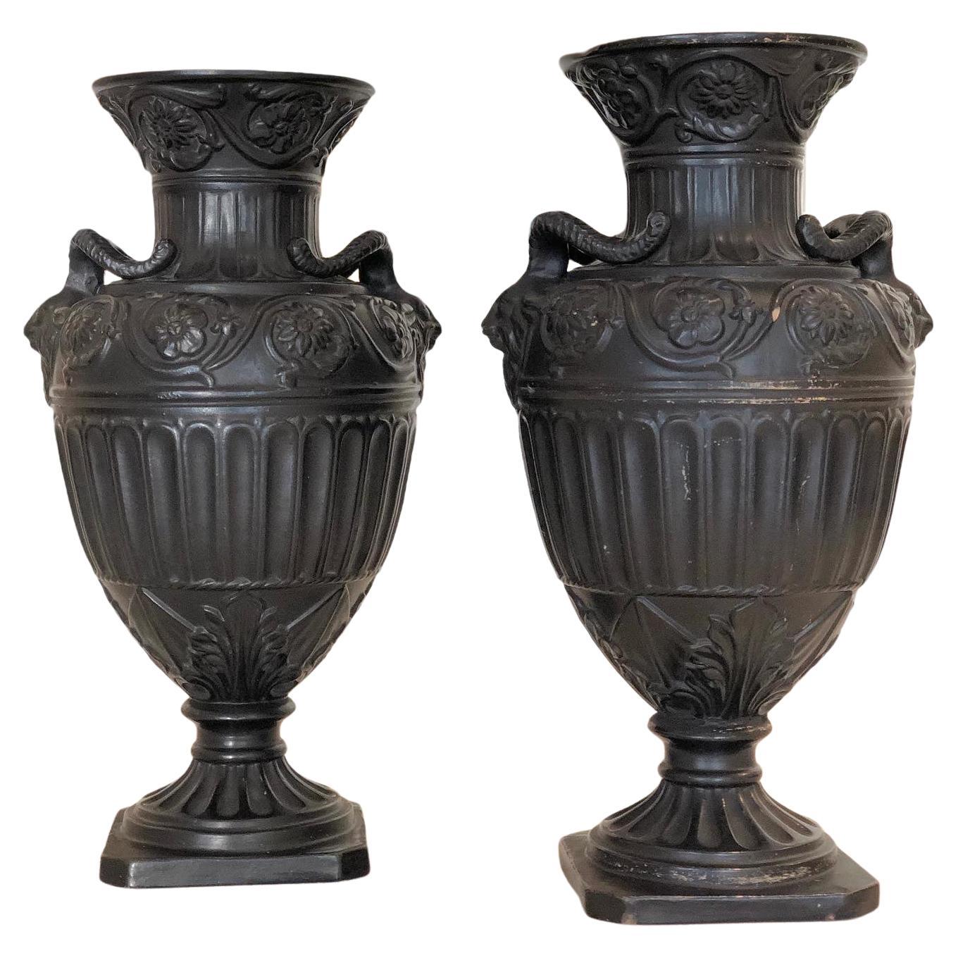 Rare Pair of 19th Century Bohemian Neoclassical Majolica Vases. For ...