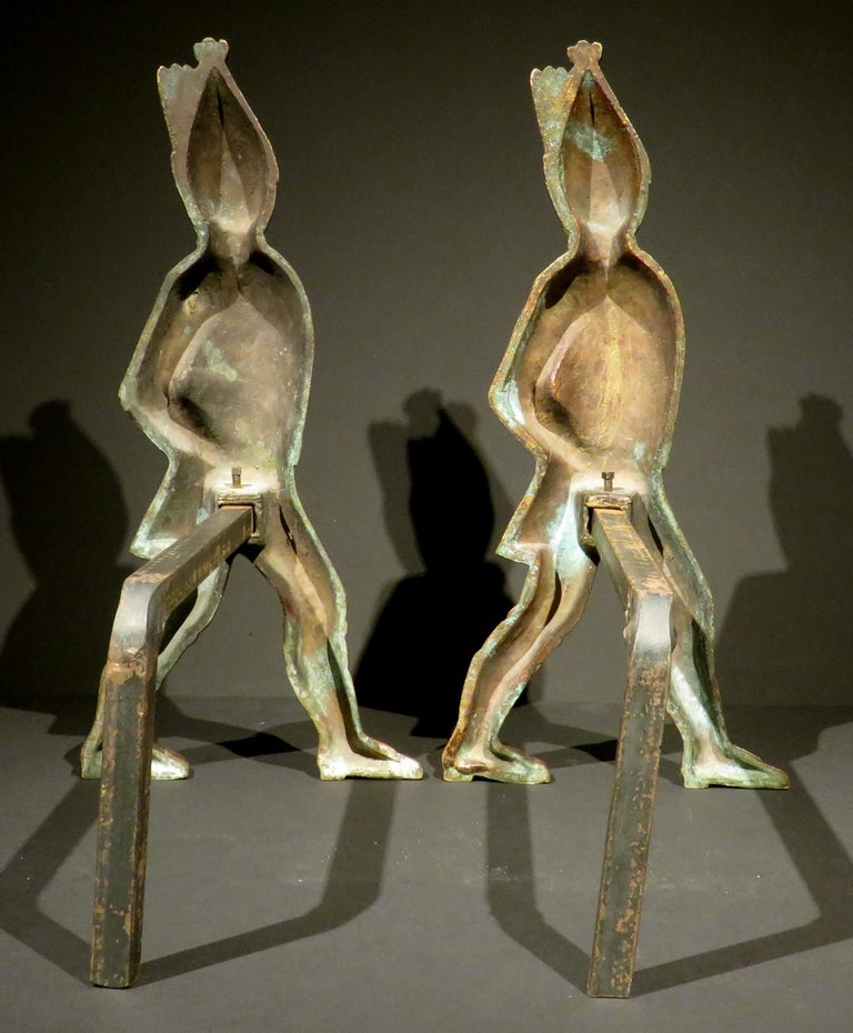 Rare Pair of 19th Century Hessian Soldier Bronze Andirons, American ...