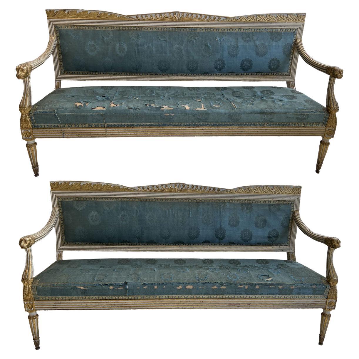 Vintage Pair of Empire Style Benches with a Gold and Silver Gilded ...