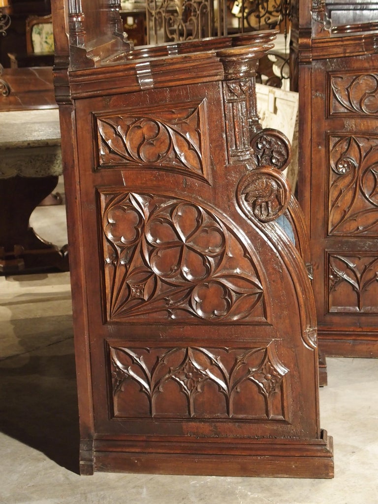 Rare Pair of Antique Gothic Walnut Wood Cathedral Chairs from France at ...