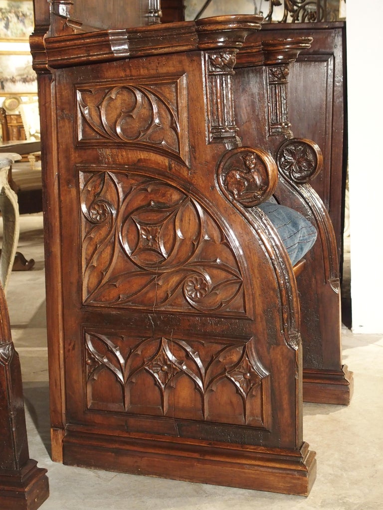 Rare Pair of Antique Gothic Walnut Wood Cathedral Chairs from France at ...