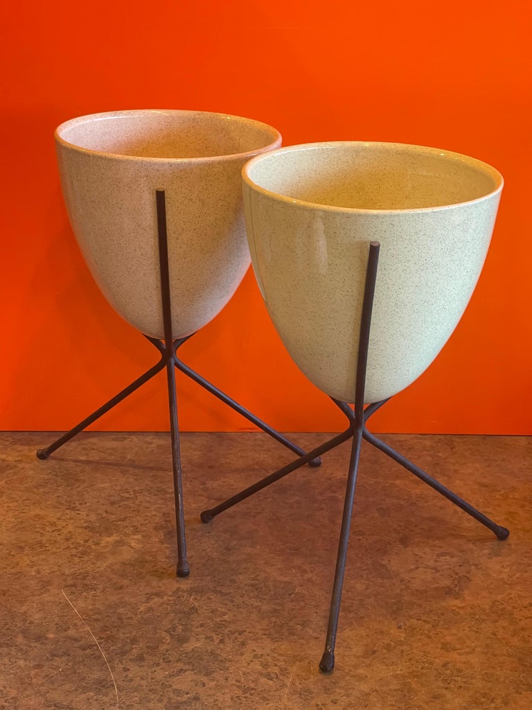Rare Pair of Atomic Age Ceramic Bullet Planters on the Metal Stands by ...