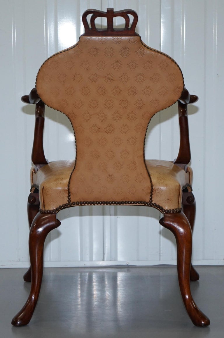Rare Pair of Baker Queen Anne Stately Homes Brown Leather Armchairs at ...