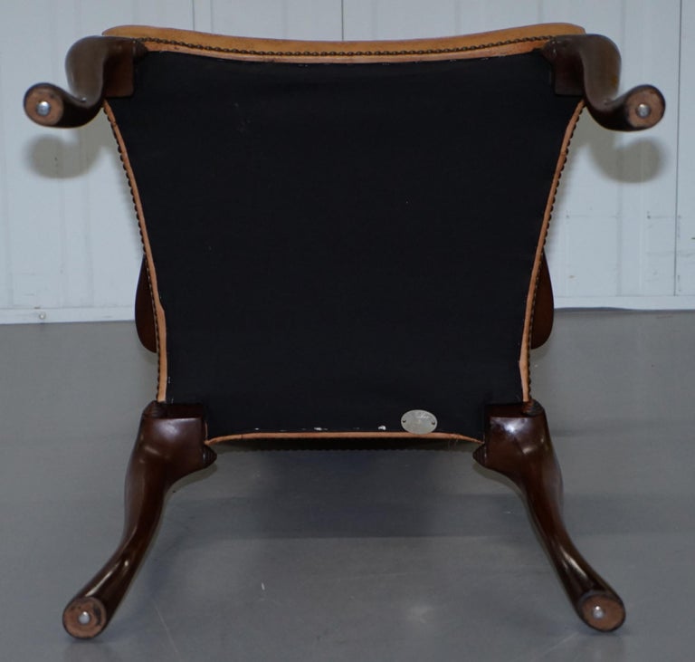 Rare Pair of Baker Queen Anne Stately Homes Brown Leather Armchairs at ...