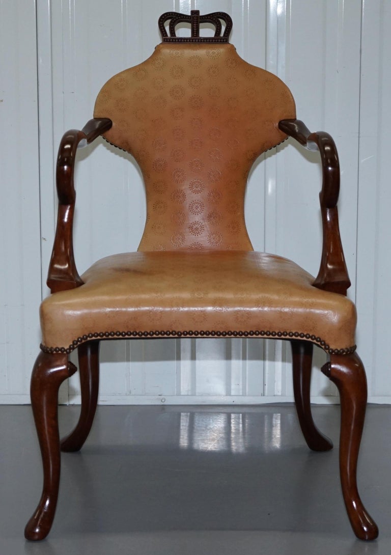 Rare Pair of Baker Queen Anne Stately Homes Brown Leather Armchairs at ...