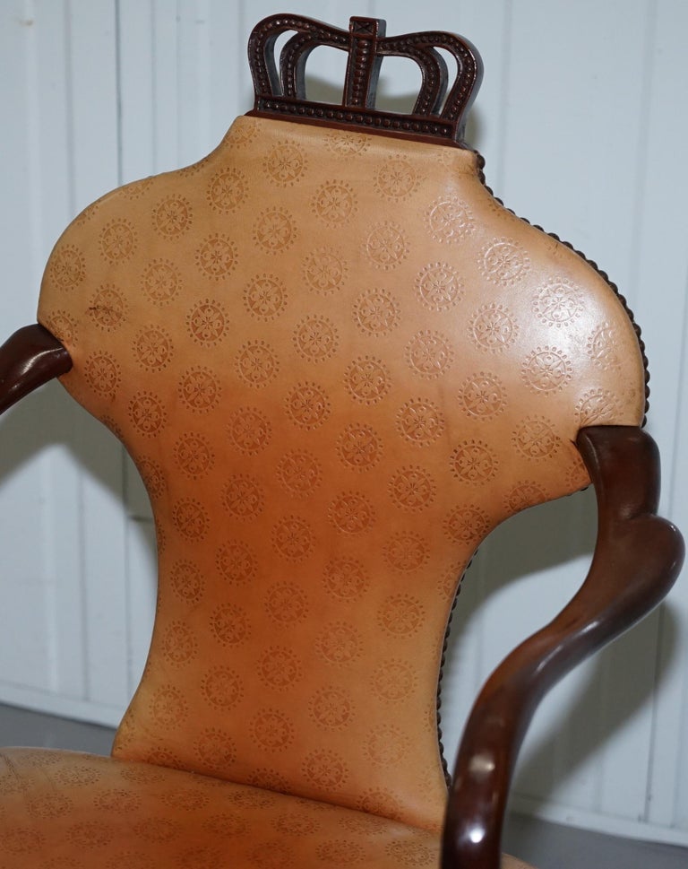 Rare Pair of Baker Queen Anne Stately Homes Brown Leather Armchairs at ...