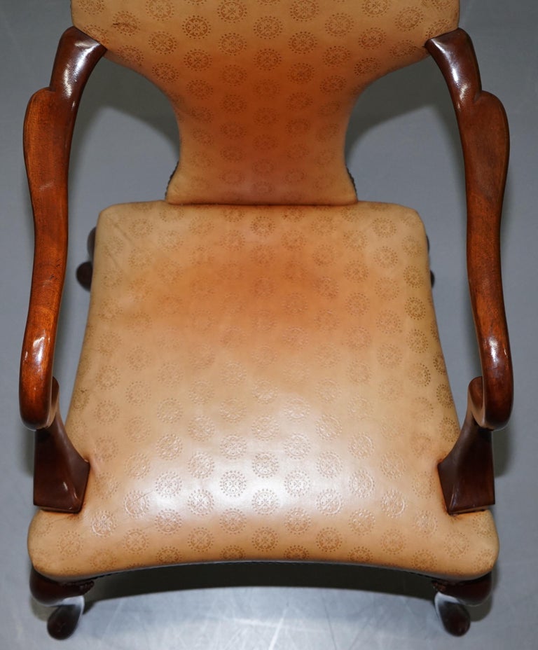 Rare Pair of Baker Queen Anne Stately Homes Brown Leather Armchairs at ...