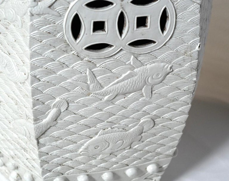 Rare Pair of Fine Carved Porcelain Stools For Sale at 1stDibs