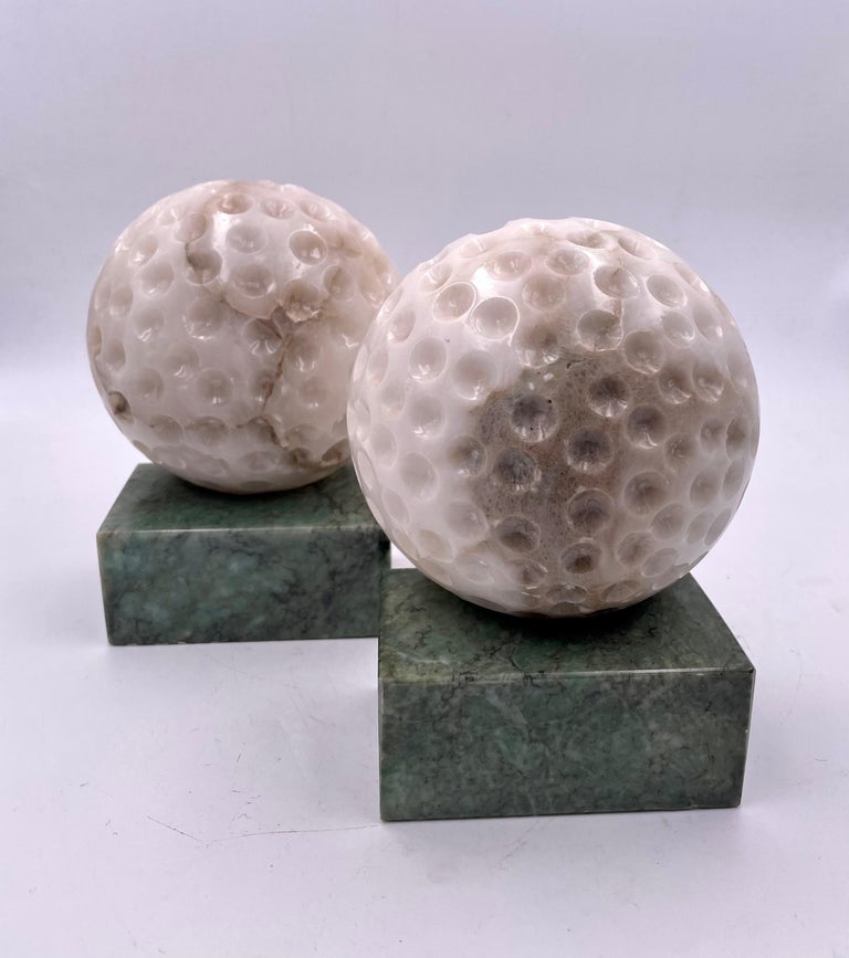 Rare Pair of Golf Ball Bookends Made in Italy in Alabaster at 1stDibs