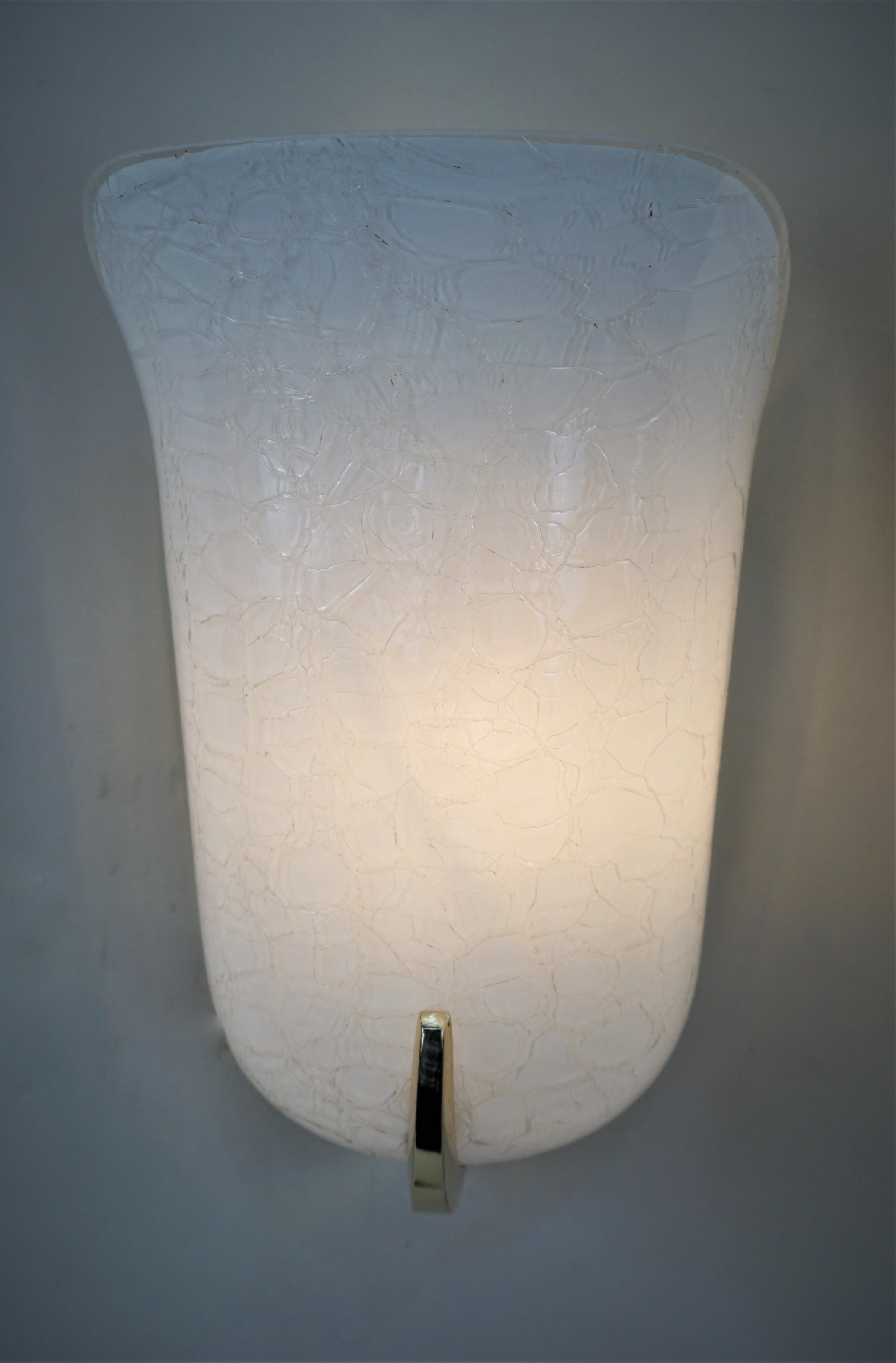Rare Pair of Jean Perzel Texture Glass Wall Sconces For Sale at 1stDibs