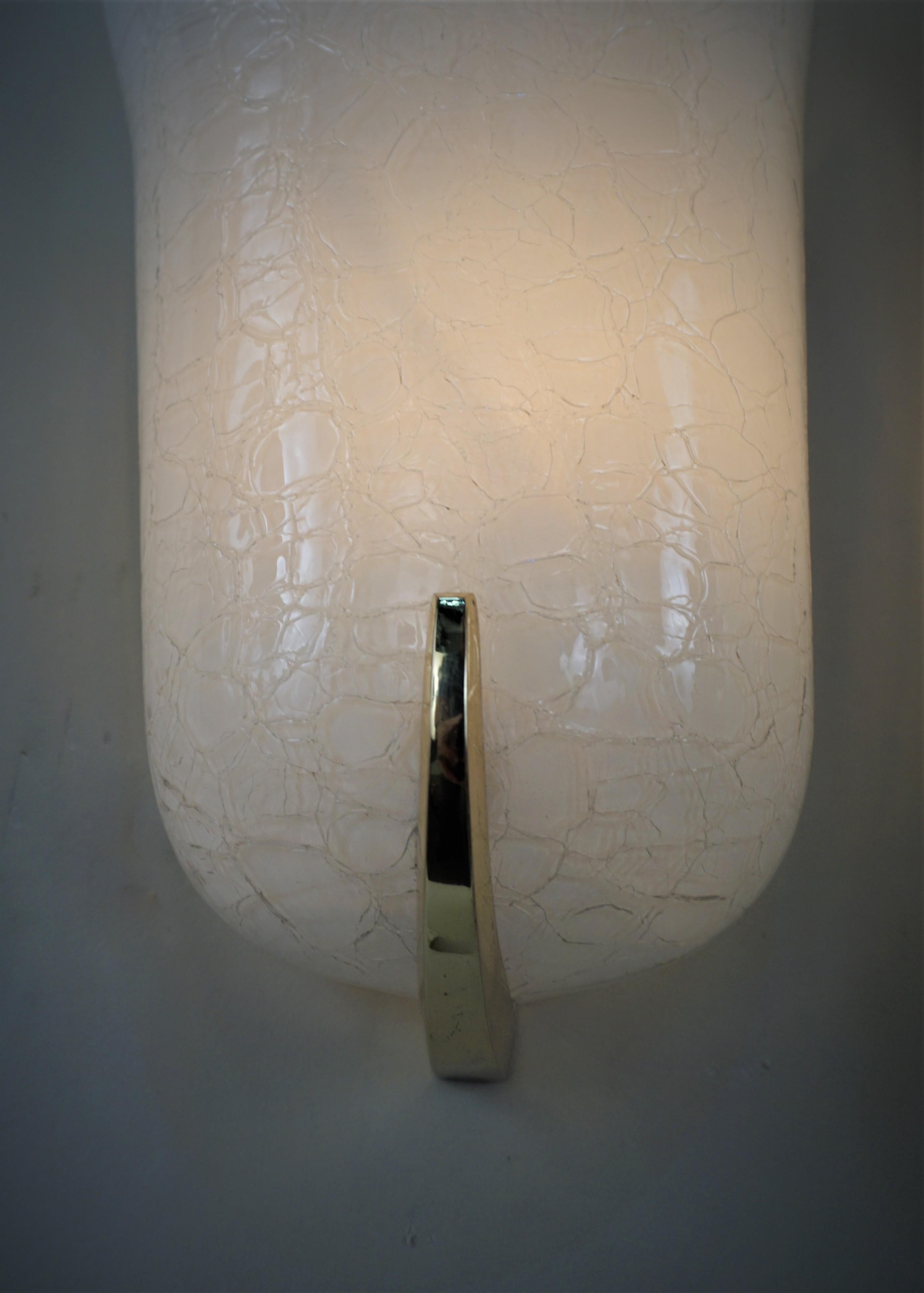 Rare Pair of Jean Perzel Texture Glass Wall Sconces For Sale at 1stDibs