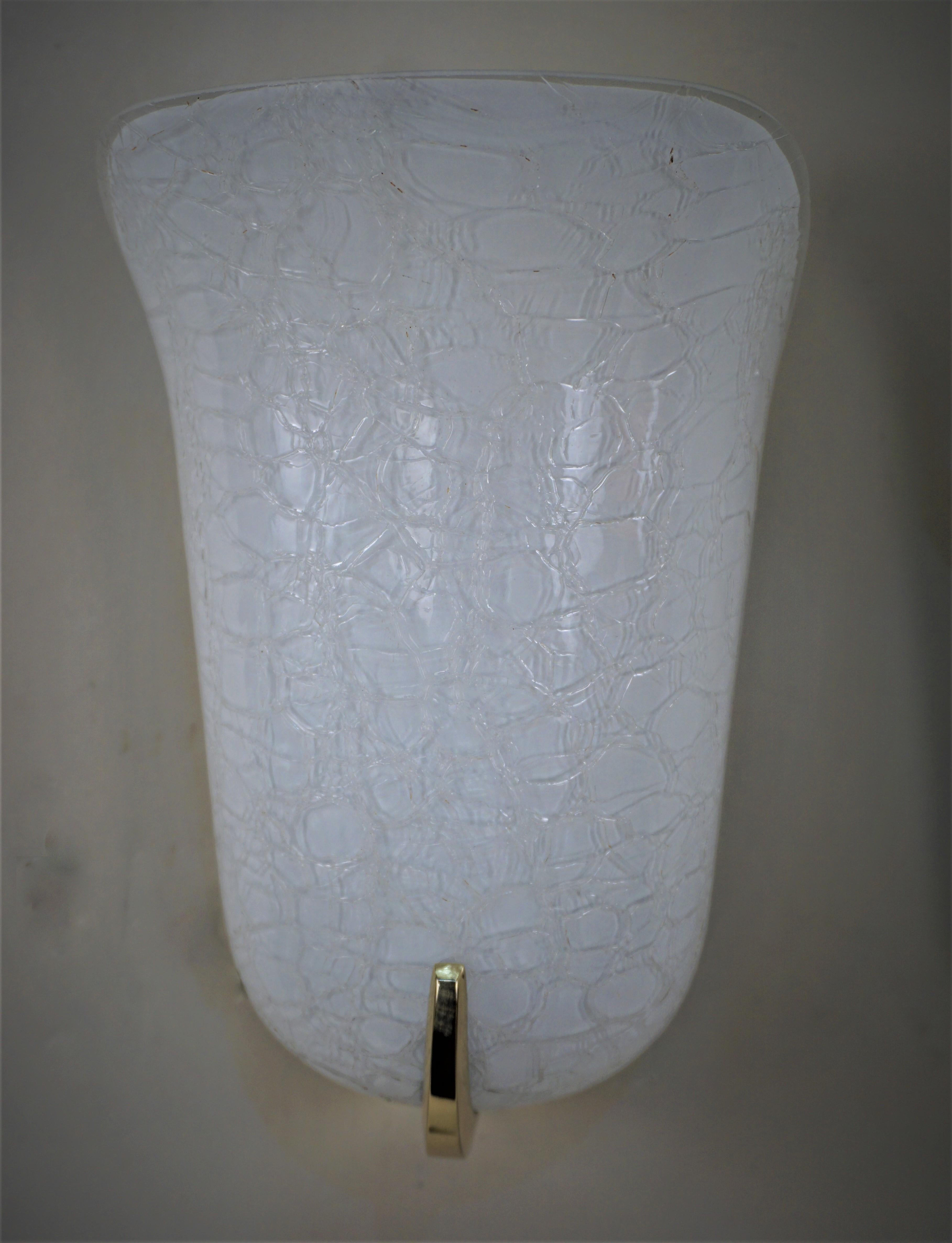 Rare Pair of Jean Perzel Texture Glass Wall Sconces For Sale at 1stDibs