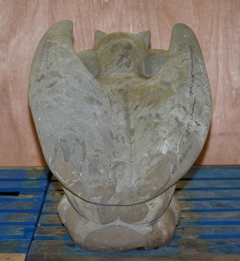 Rare Pair of Large Vintage Solid Carved Granite Rock Gargoyle Statues ...