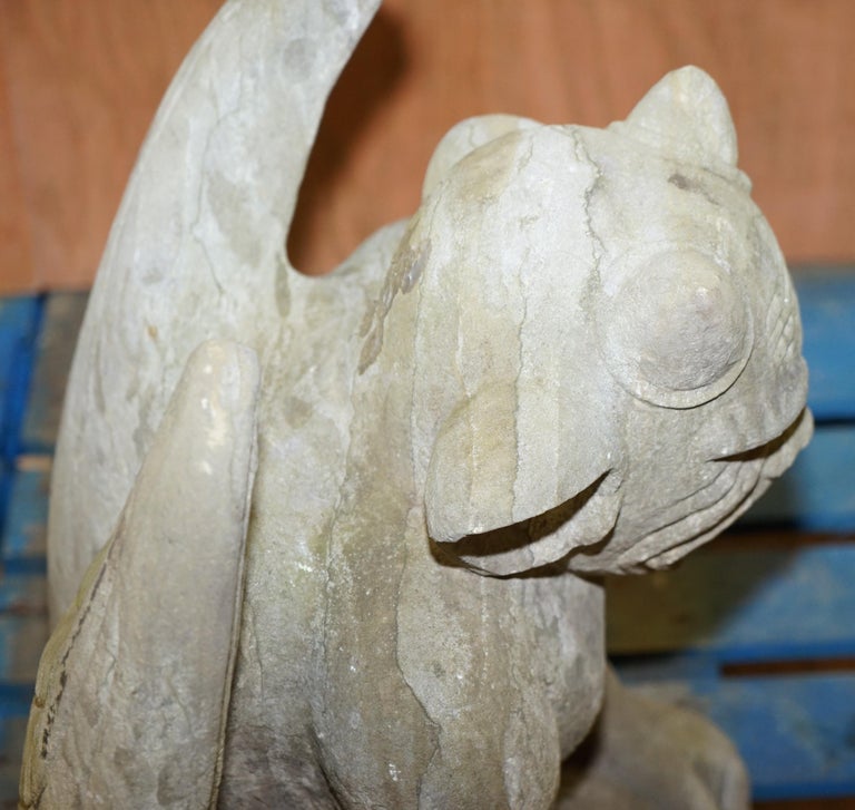 Rare Pair of Large Vintage Solid Carved Granite Rock Gargoyle Statues ...