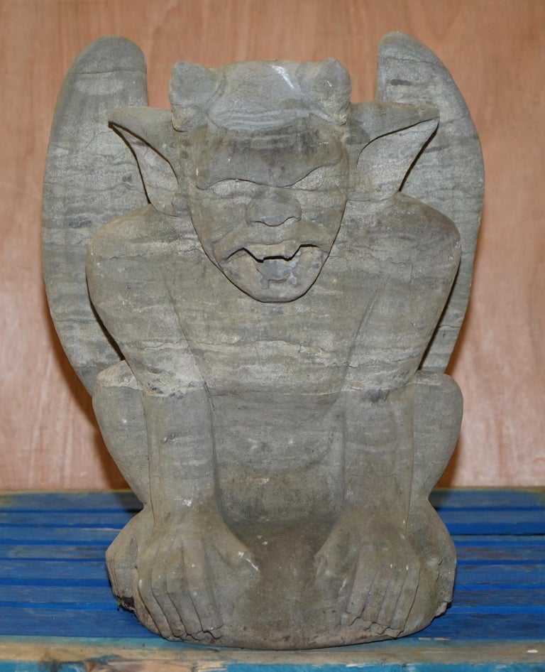 Rare Pair of Large Vintage Solid Carved Granite Rock Gargoyle Statues ...