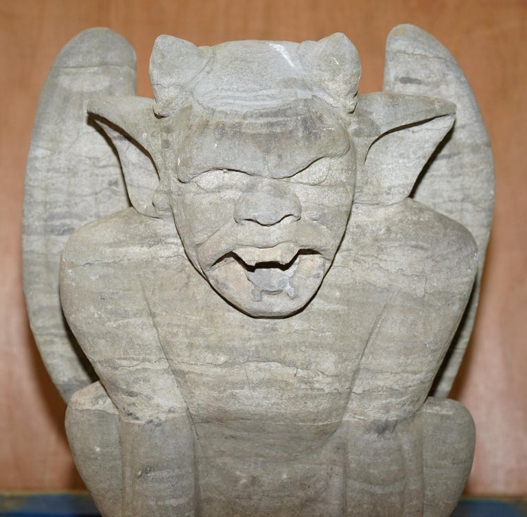 Rare Pair of Large Vintage Solid Carved Granite Rock Gargoyle Statues ...