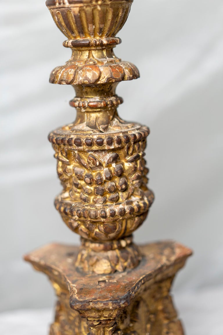 Rare Pair of Louis XIV Period Gilt Wood Carved CandleSticks For Sale at ...