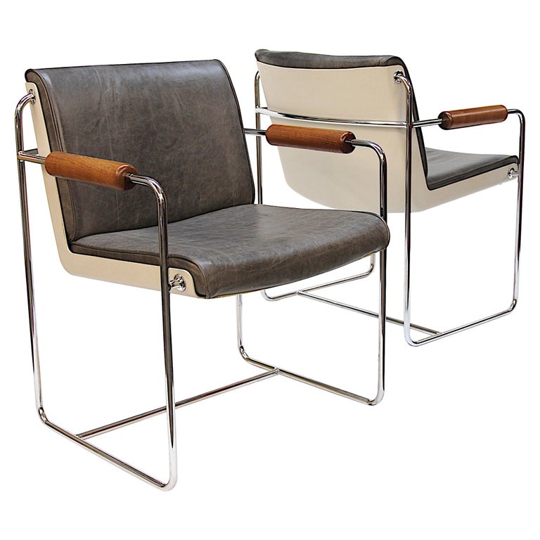 Rare Pair of Mid-Century Modern Fiberglass and Gray Leather Shell ...