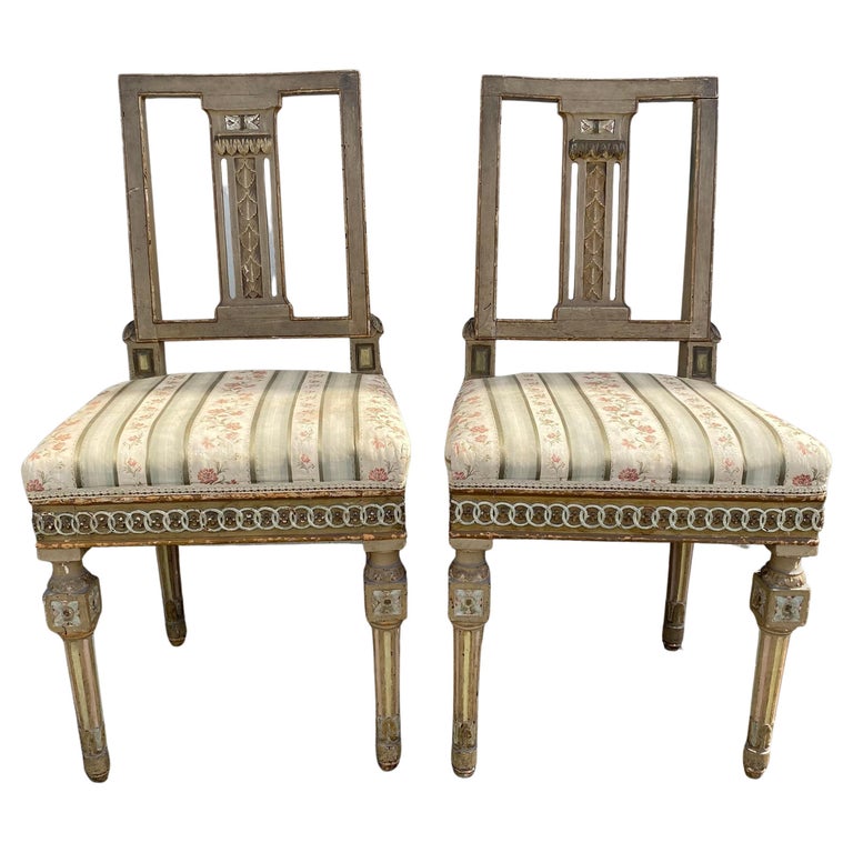Rare Pair of Neoclassical 18th Century French Side Chairs with Original ...