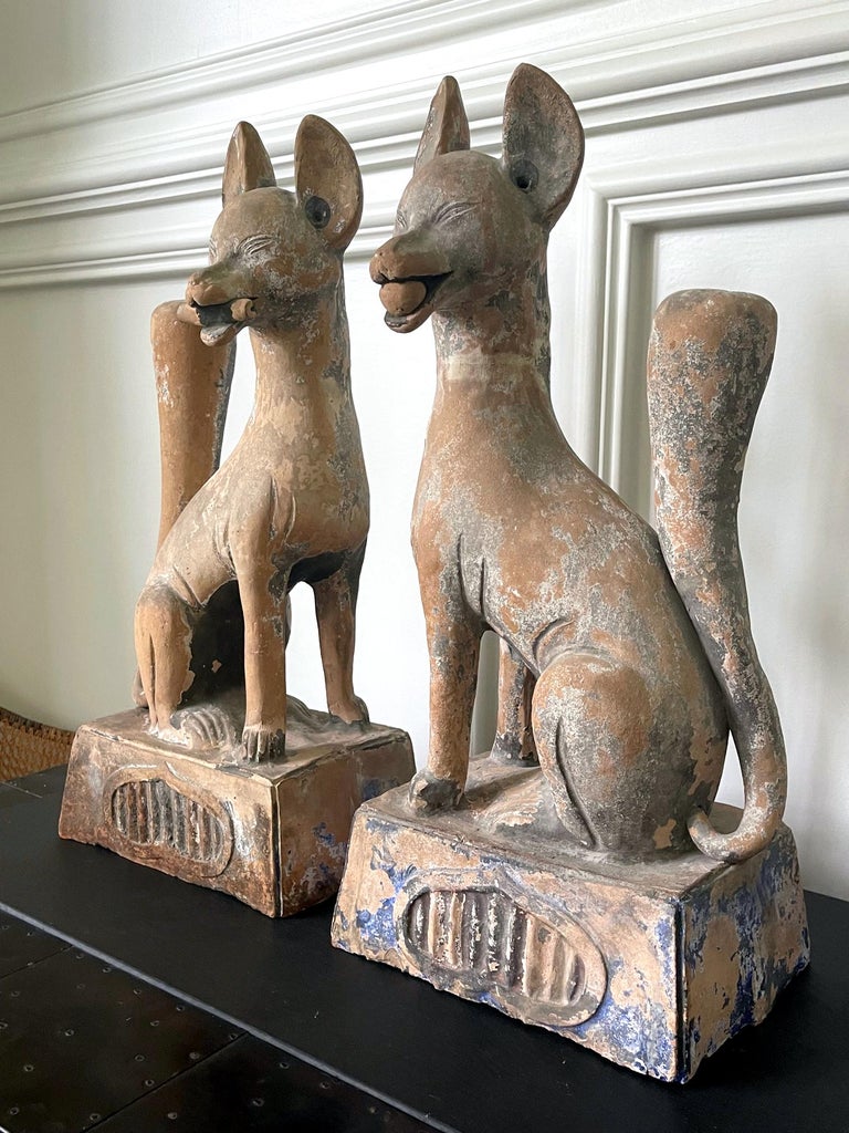 Rare Pair of Pottery Kitsunes of Inari Okami Shrine Meiji Period For ...